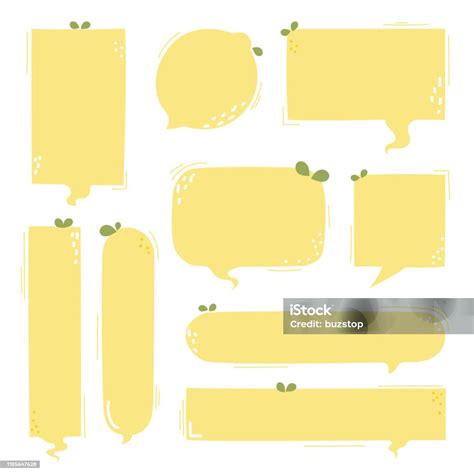 손으로 그린 라인 프레임 테두리 빈 연설 풍선 귀여운 레몬 원과 사각형 모양 파스텔 색상의 컬렉션 세트 말하기 이야기 텍스트