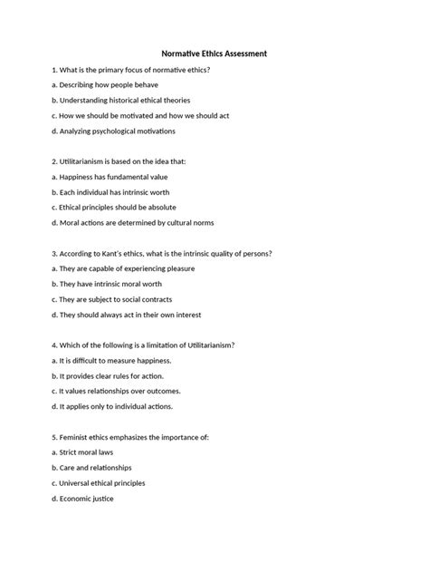 Normative Ethics Assessment Pdf