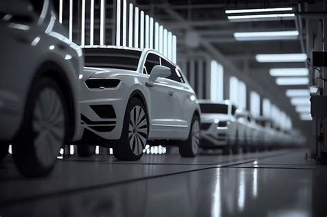 기계 공장의 로봇 컨베이어 생산 라인 컨베이어의 전기 기계 부품 조립 녹색 에너지 Generative Ai 프리미엄 사진