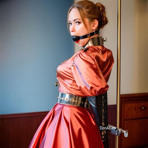 Satin blouse and armbinder, steel collar, ballgag by DonAban on DeviantArt