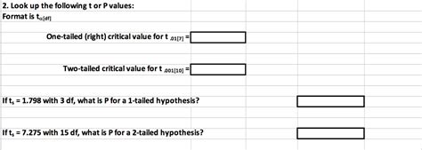solved 2 look up the following t or p values format is