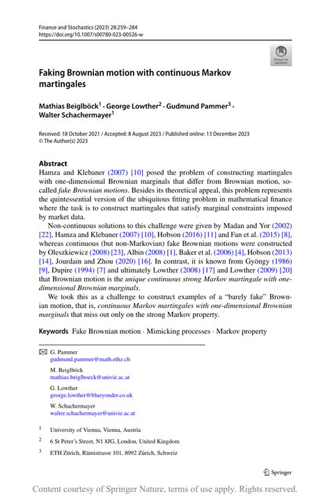 Pdf Faking Brownian Motion With Continuous Markov Martingales