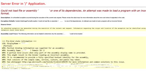 Could Not Load File Or Assembly Or One Of Its Dependencies An