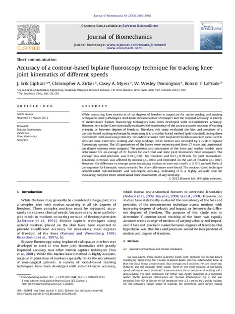 Pdf Accuracy Of A Contour Based Biplane Fluoroscopy Technique For Tracking Knee Joint