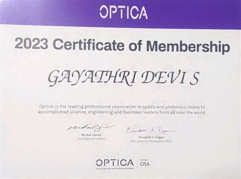 Gayathri Devi S On Linkedin Optica Membership