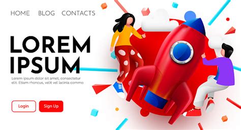 큰 로켓 주위를 날아 다니는 사람들 시작 및 시작 비즈니스 개념 웹 페이지 배너 프리젠 테이션 비즈니스 프로젝트 시작 프로세스 Launch Party에 대한 스톡 벡터 아트