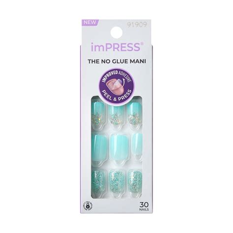 Kiss Impress Press On Nails Blue Short Squoval 30 Fake Nails Easy
