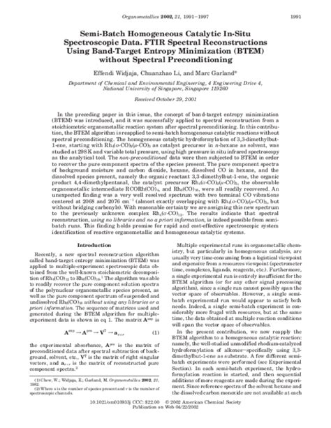 Pdf Semi Batch Homogeneous Catalytic In Situ Spectroscopic Data Ftir Spectral Reconstructions