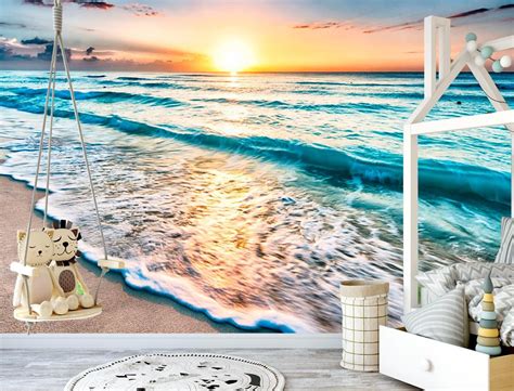 Tropical Beach Sea Sunset Wall Mural Nautical Removable Wallpaper
