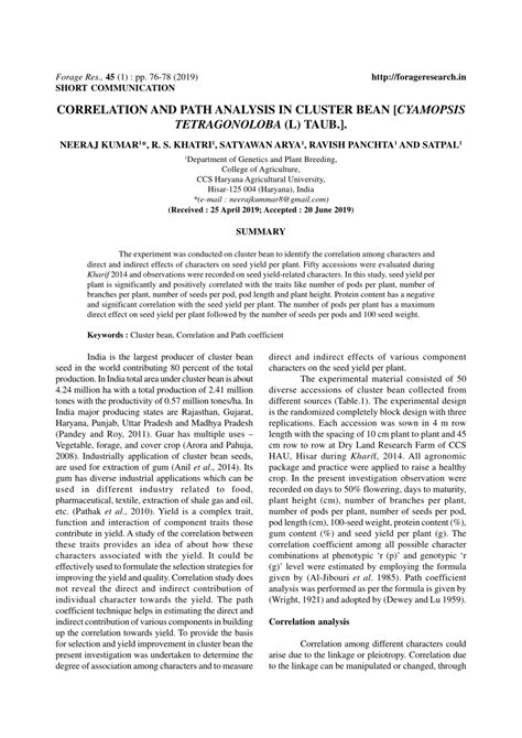 (PDF) CORRELATION AND PATH ANALYSIS IN CLUSTER BEAN [CYAMOPSIS TETRAGONOLOBA (L) TAUB.]