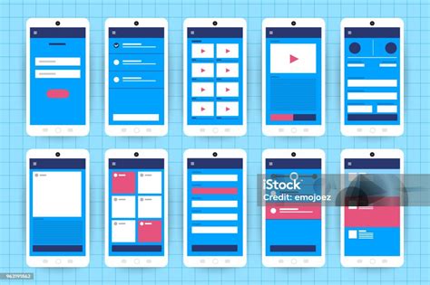 Ux Ui Flowchart Mockups Mobile Application Concept Flat Design Vector Illustration Stock