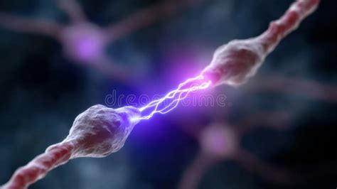 Close Up Of A Neural Synapse With Electric Impulses And Glowing Light Illustrating Neural