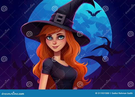 B Eautiful Witch Woman Redhead Girl In Spooky Hat Stock Illustration Illustration Of Spooky