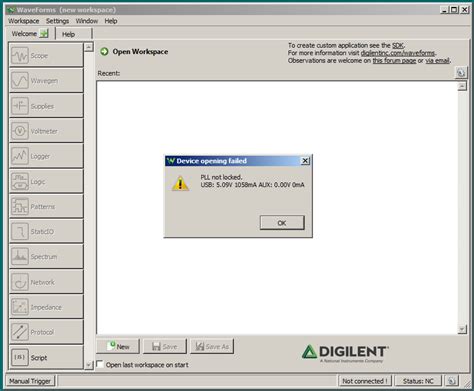 Analog Discovery 2 With Error PLL Not Locked Test And Measurement Digilent Forum