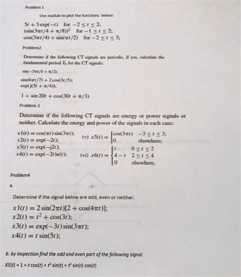 solved problem 1 use matlab to plot the functions below 5t
