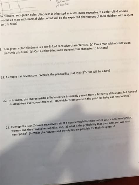 Solved In Humans Red Green Color Blindness Is Inherited As
