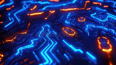 A Close Up View Of A Circuit Board Illuminated By Neon Lights Stock Image Image Of Board