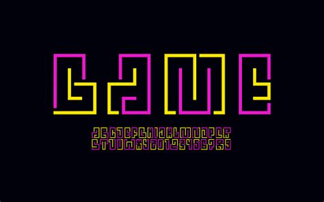 세그먼트 라인의 디지털 글꼴 알파벳 밝은 멀티 컬러 게임 스타일 문자와 숫자 벡터 일러스트레이션 10eps 0명에 대한 스톡 벡터 아트 및 기타 이미지 Istock