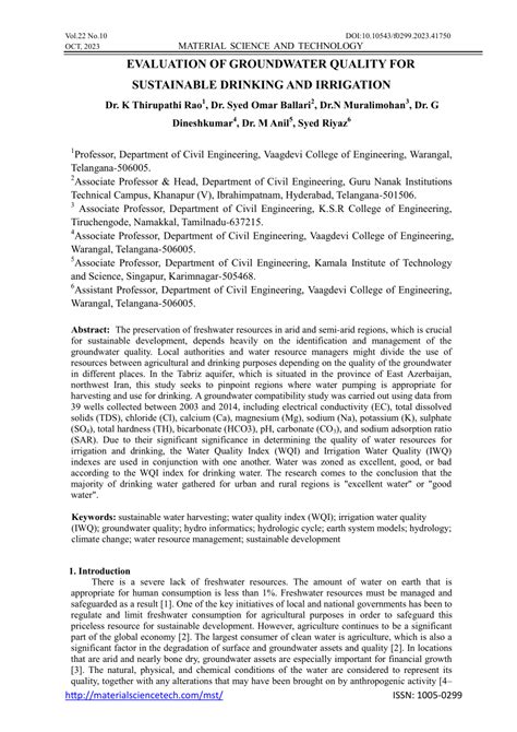 Pdf Evaluation Of Groundwater Quality For Sustainable Drinking And