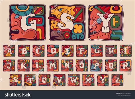 Alphabet Aztec Mayan Incas Style Native Stock Vector Royalty Free