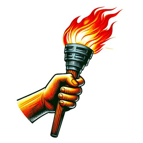 Olympic Flame Or Burning Torch With Fire In Hand Lighting Old Light Olympic Flame Burning