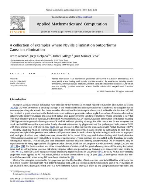 Pdf A Collection Of Examples Where Neville Elimination Outperforms