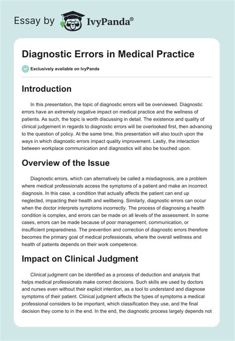 Diagnostic Errors In Medical Practice 1113 Words Essay Example