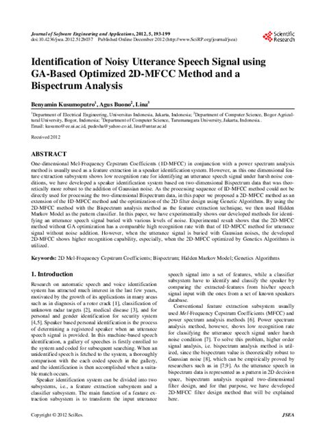 Pdf Identification Of Noisy Utterance Speech Signal Using Ga Based Optimized 2d Mfcc Method