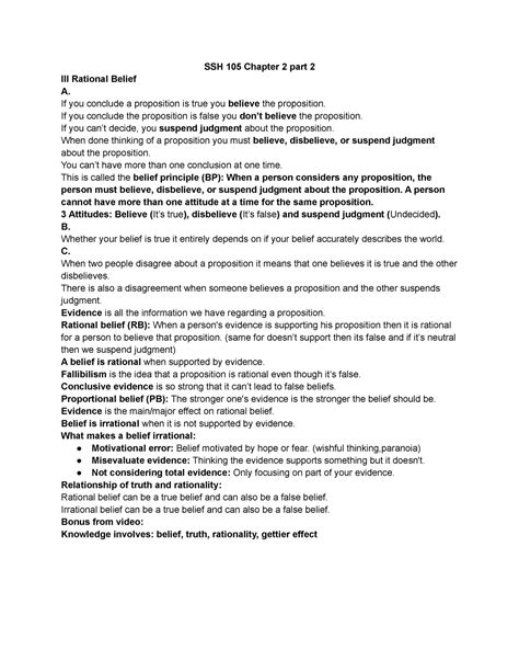 Ssh 105 Chapter 2 Part 2 Notes Ssh 105 Chapter 2 Part 2 Iii Rational Belief A If You