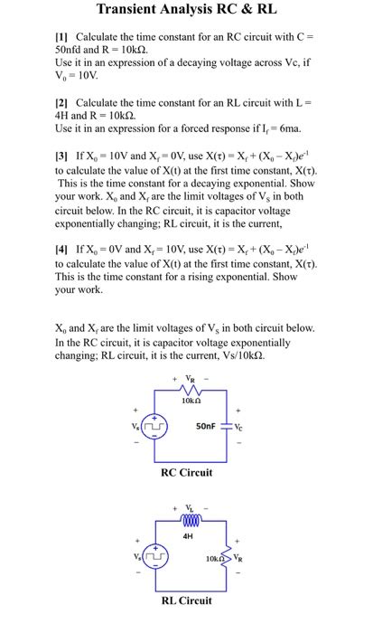 Solved Transient Analysis Rc And Rl 1 Calculate The Time