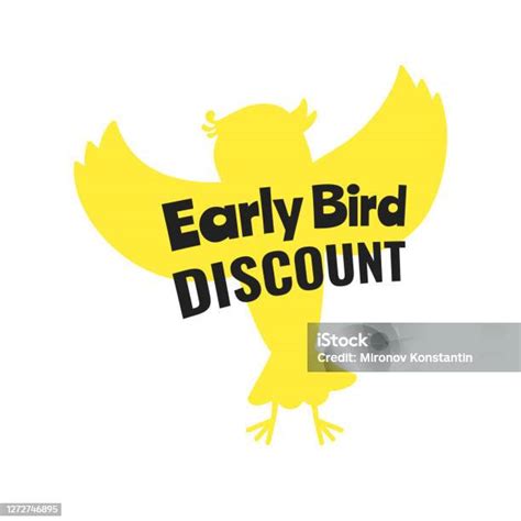 얼리 버드 스페셜 제공 할인 판매 이벤트 배너 플랫 스타일 디자인 벡터 일러스트 흰색 배경에 고립 된 텍스트와 작은 새와 큰 리본 배너 일찍 일어나는 새가 벌레를 잡는다에
