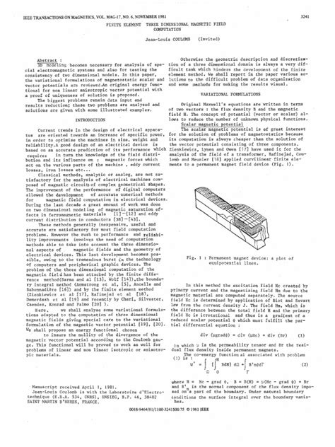 Finite Element 3d Magnetic Field Computation Pdf Vector Space Finite Element Method