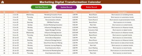 Marketing Digital Transformation Calendar In Excel Pk An Excel Expert