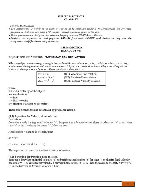 S 9 Ho 86 Motion Equation Of Motion Pdf Acceleration