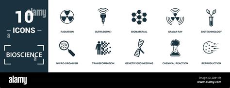 Bioscience Icon Set Monochrome Sign Collection With Science
