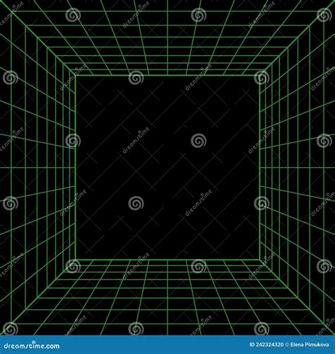 Wireframe Perspective Cube 3d Wireframe Grid Room 3d Perspective Laser Grid Stock Vector