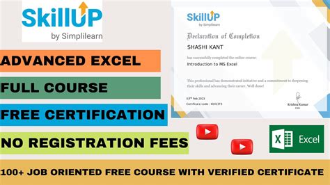 Free Online Course With Certificate I Simplilearn Free Ms Excel Course