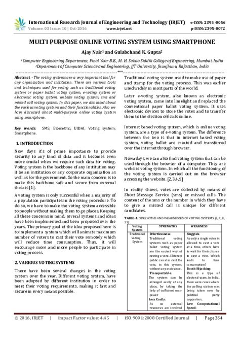 Pdf Irjet Multi Purpose Online Voting System Using Smartphone Irjet Journal