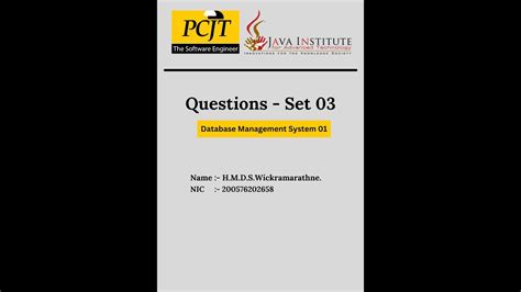Questions Set 03 Database Management System Java Institute Youtube