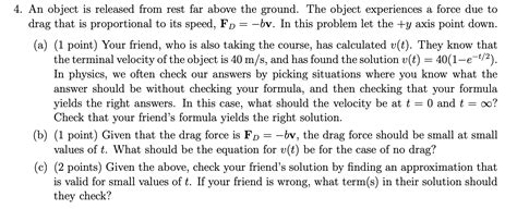 solved 4 an object is released from rest far above the