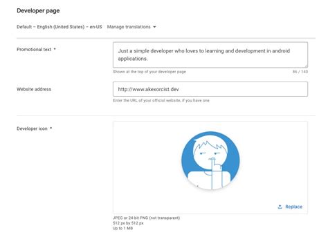 มาเพม Developer Page ใน Google Play กน