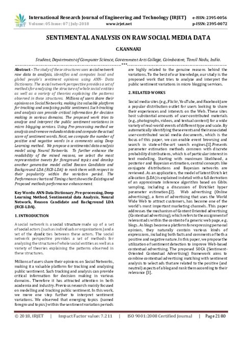 Pdf Irjet Sentimental Analysis On Raw Social Media Data