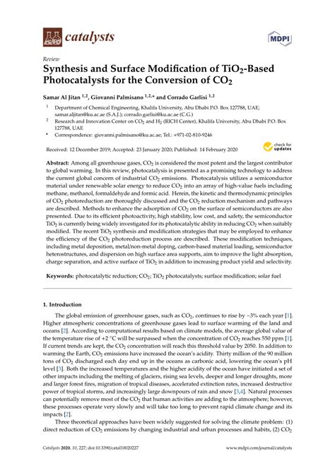Pdf Synthesis And Surface Modification Of Tio2 Based Photocatalysts