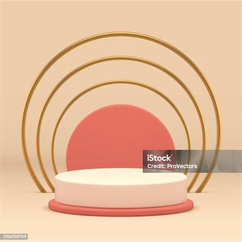 3d 베이지 색 실린더 연단 받침대 황금 벽 배경 현실적인 벡터 일러스트 레이 션 3차원 형태에 대한 스톡 벡터 아트 및 기타 이미지 3차원 형태 가정의 방 갈색