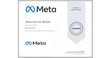 Mohamed Ali Mefteh On Linkedin Completion Certificate For Advanced React