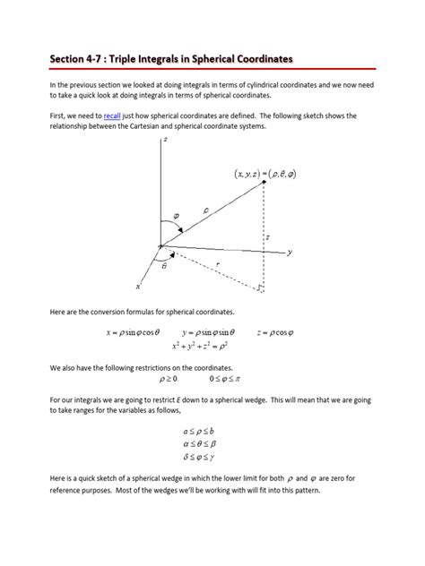 Egm 311 Triple Integrals In Spherical Coordintaes Pdf Coordinate