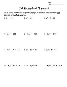 Unit Worksheets ALG All Things Quadratic And Other Polynomials