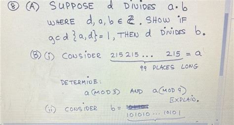 Solved A Suppose D Divides A⋅b Where Dab∈z Show If