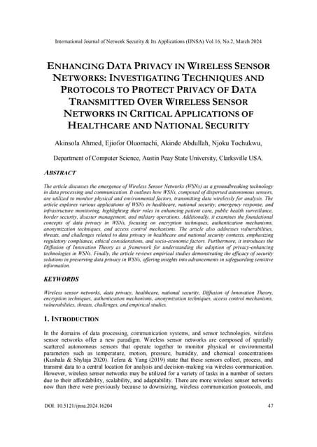 Enhancing Data Privacy In Wireless Sensor Networks Investigating Techniques And Protocols To