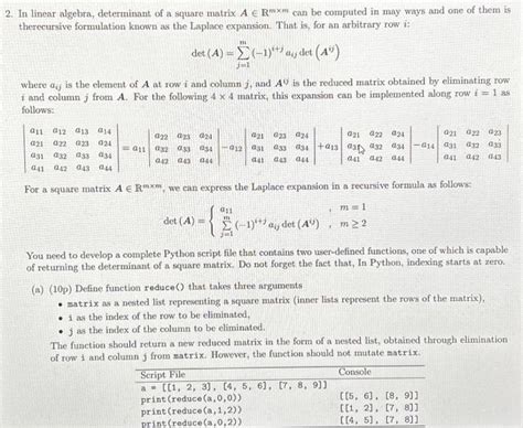 Solved 2 In Linear Algebra Determinant Of A Square Matrix